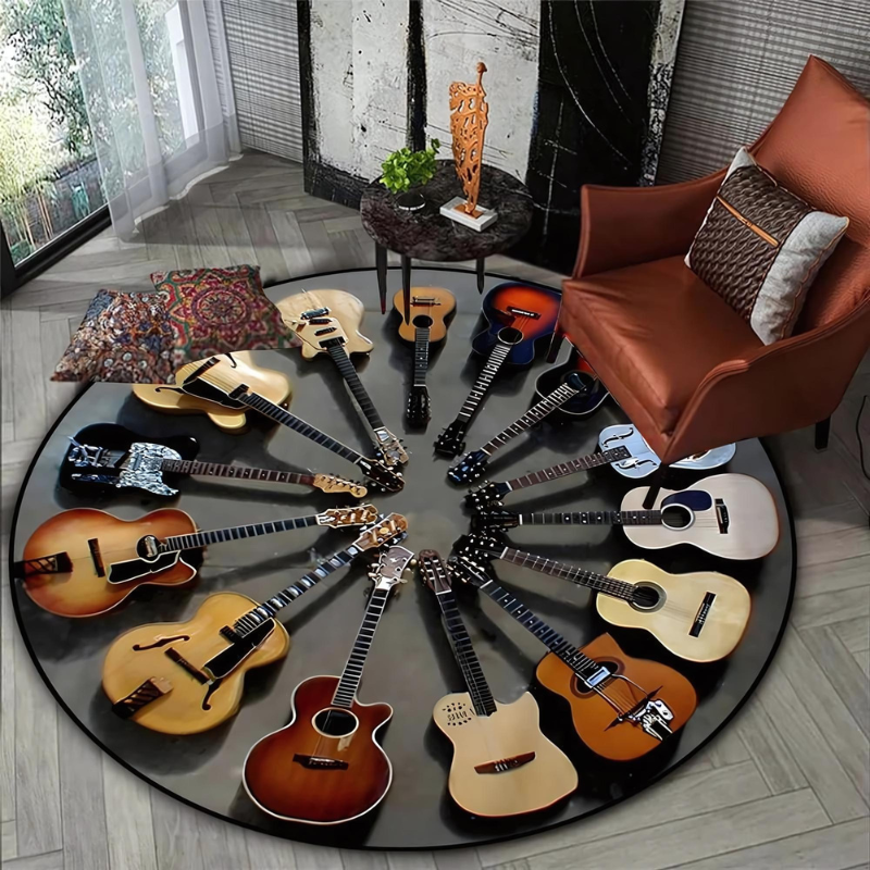 RhythmMat - Stilig Rund Matta Med Unikt Gitardesign För Varje Rum – Hemnix