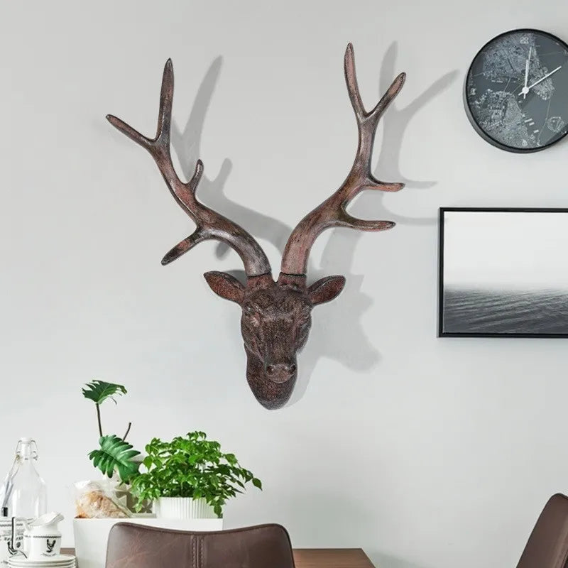 Rustik 3D-väggskulptur med hjorthuvud - Monterad djurtrofékonst för bo ...